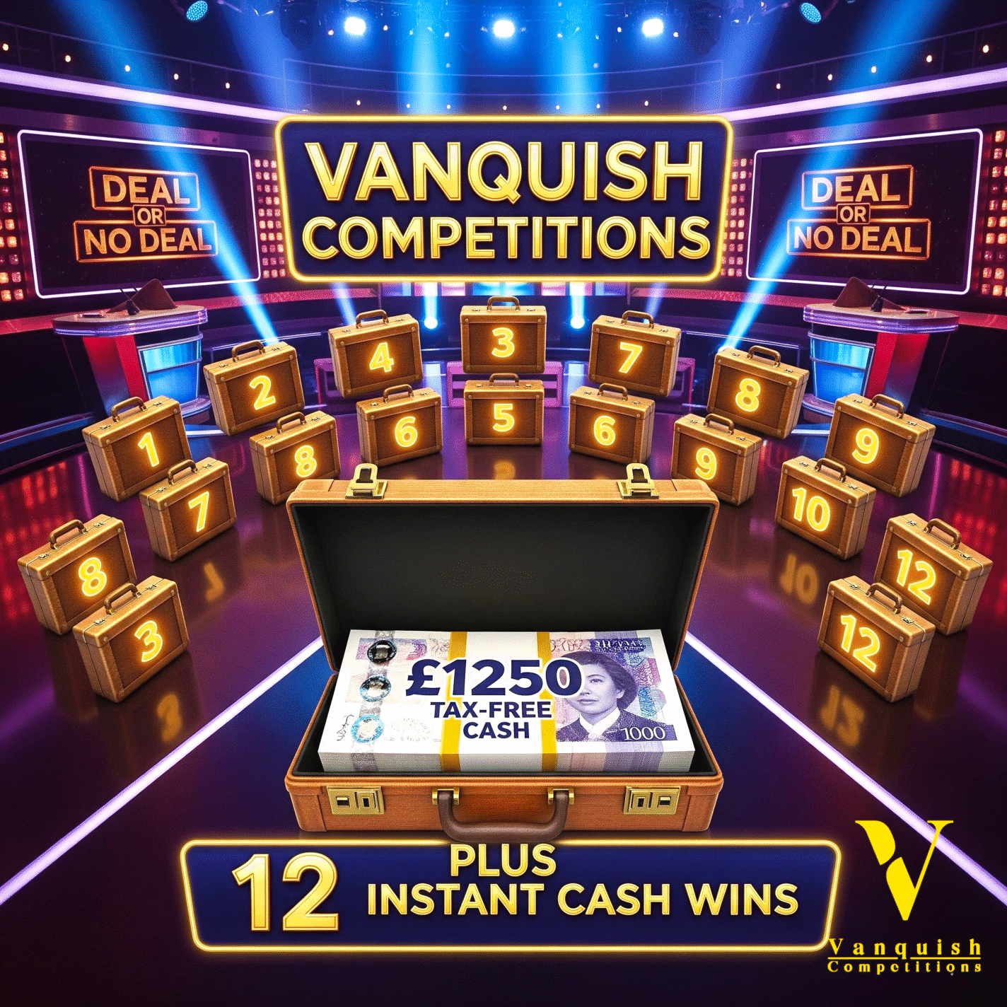 Deal or no deal with Vanquish £1250 end prize plus 12 instant wins ...